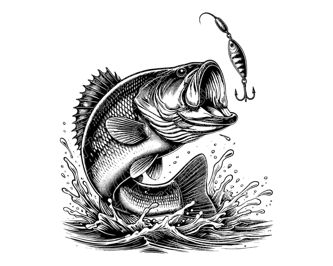 Bass Fishing Vector Illustration, Bass Fishing SVG, Bass Fishing PNG ...