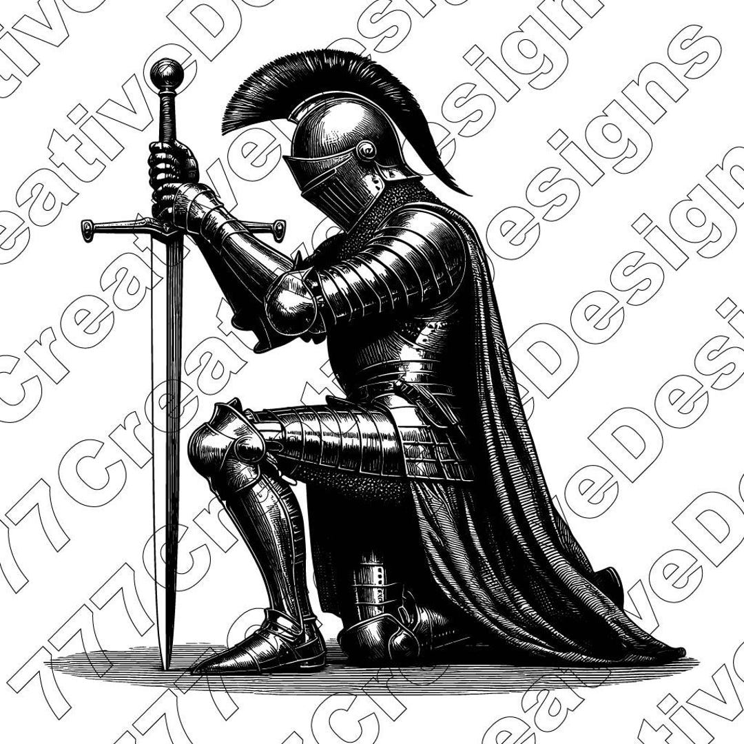 Kneeling Knight Svg, Png, Dxf, Eps, Jpg, Ai, Cricut Vector Black ...