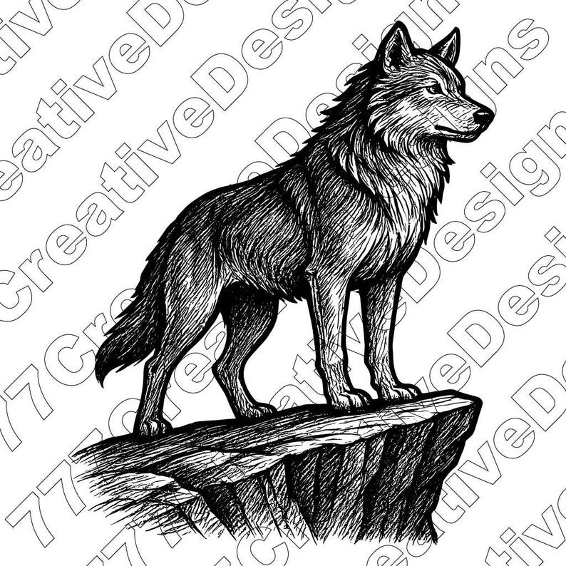 Wolf on Cliff Vector Illustration, Svg, Jpg, Png, Wolf Art, Wolf T ...