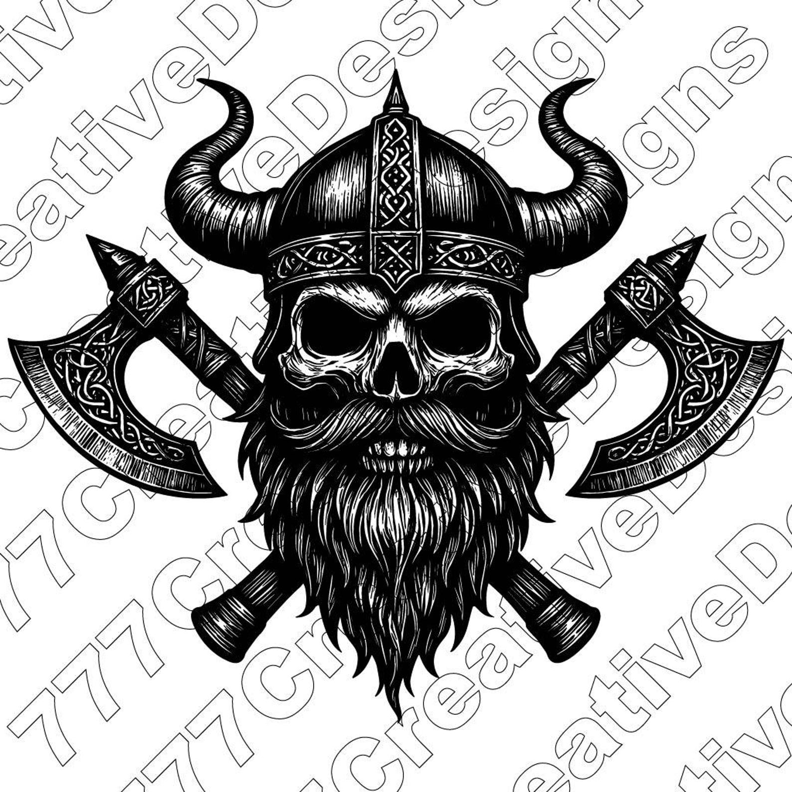 Viking Skull Vector Illustration, Skull Svg, Skull Png, Jpg, Viking Art ...