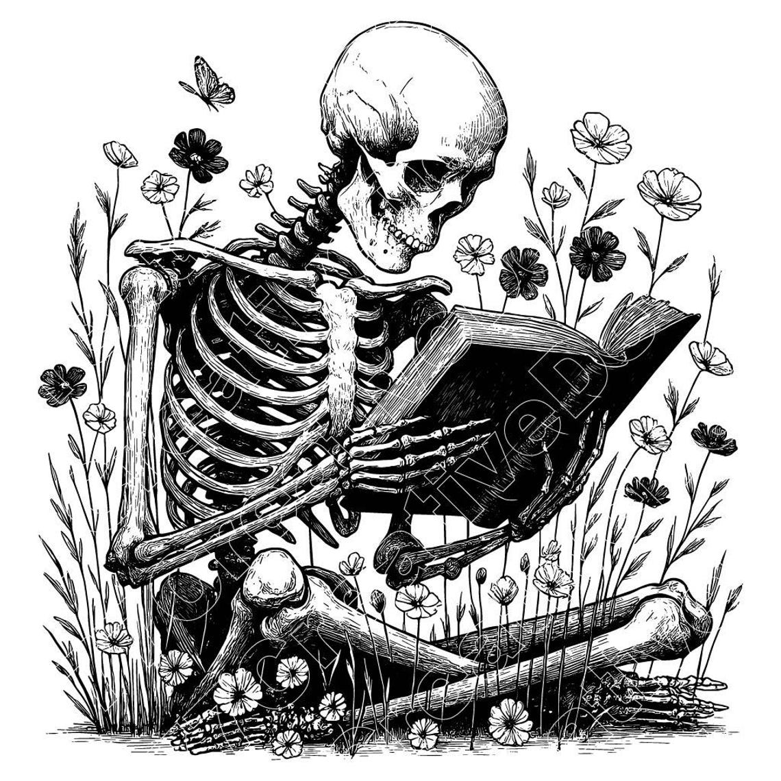 Book Reading Skeleton Vector Illustration, Skeleton Svg, Book Png, Jpg ...