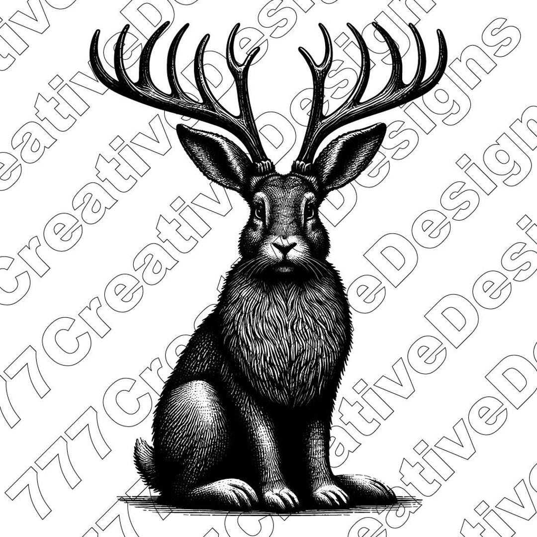 Jackalope Svg, Png, Dxf, Eps, Ai, Cricut Vector Black Silhouette Print ...