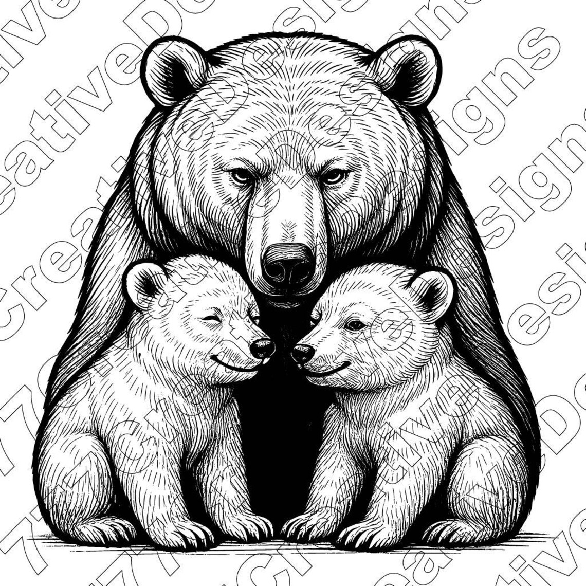 Bear Family Vector Illustration, Svg, Png, Jpg, Bear Art, Bear Clipart ...
