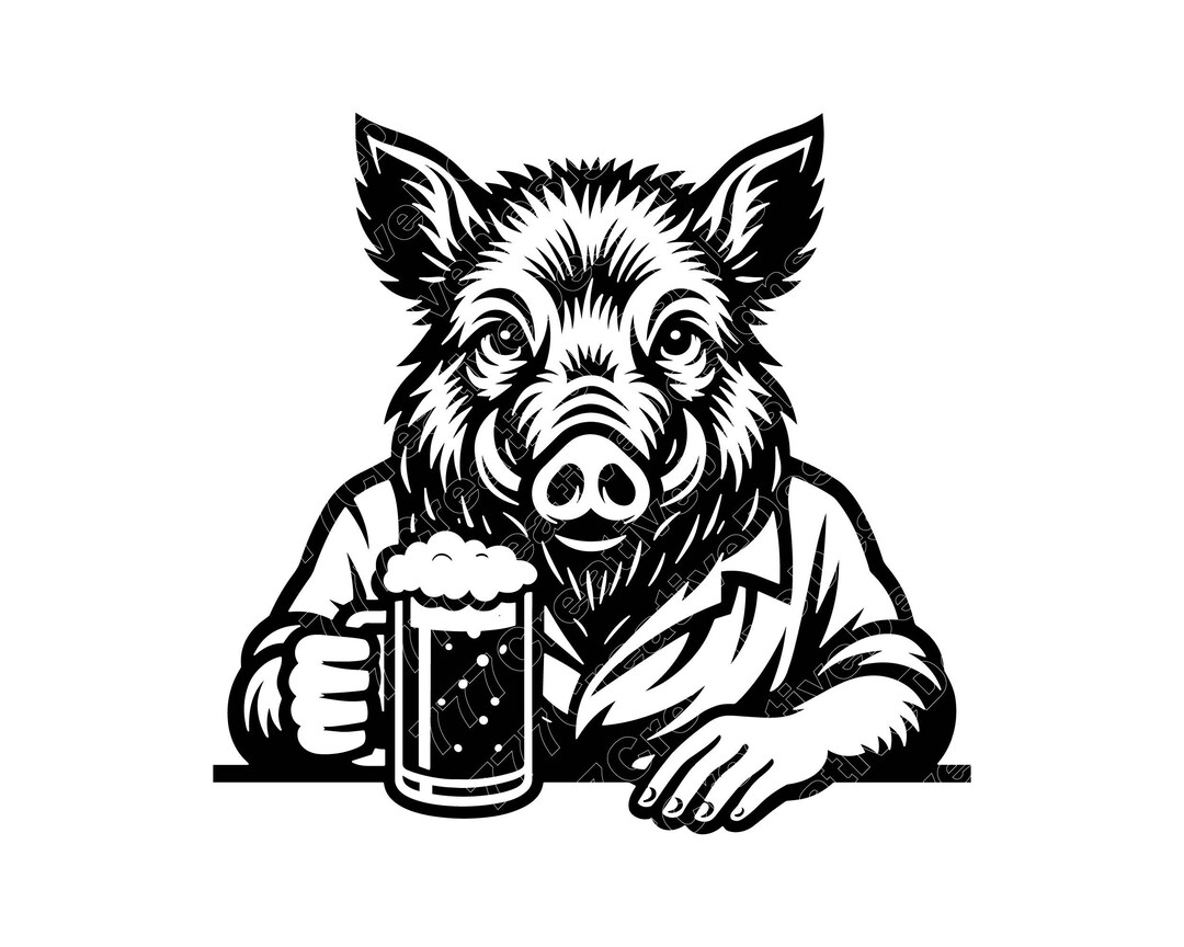 Boar With Beer Vector Illustration, Boar SVG, Beer PNG, Boar JPG, Boar ...