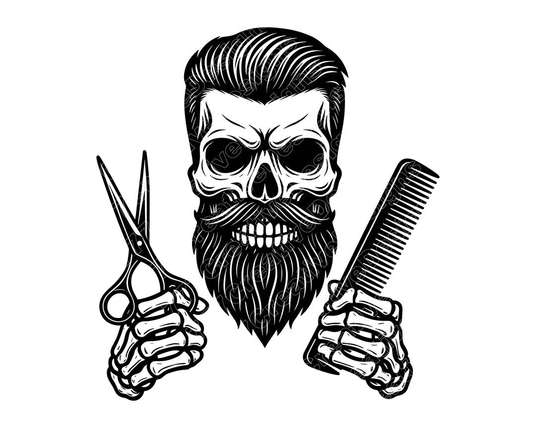 Barber Skull Vector Illustration, Skull SVG, Skull PNG, JPG, Skull Art ...