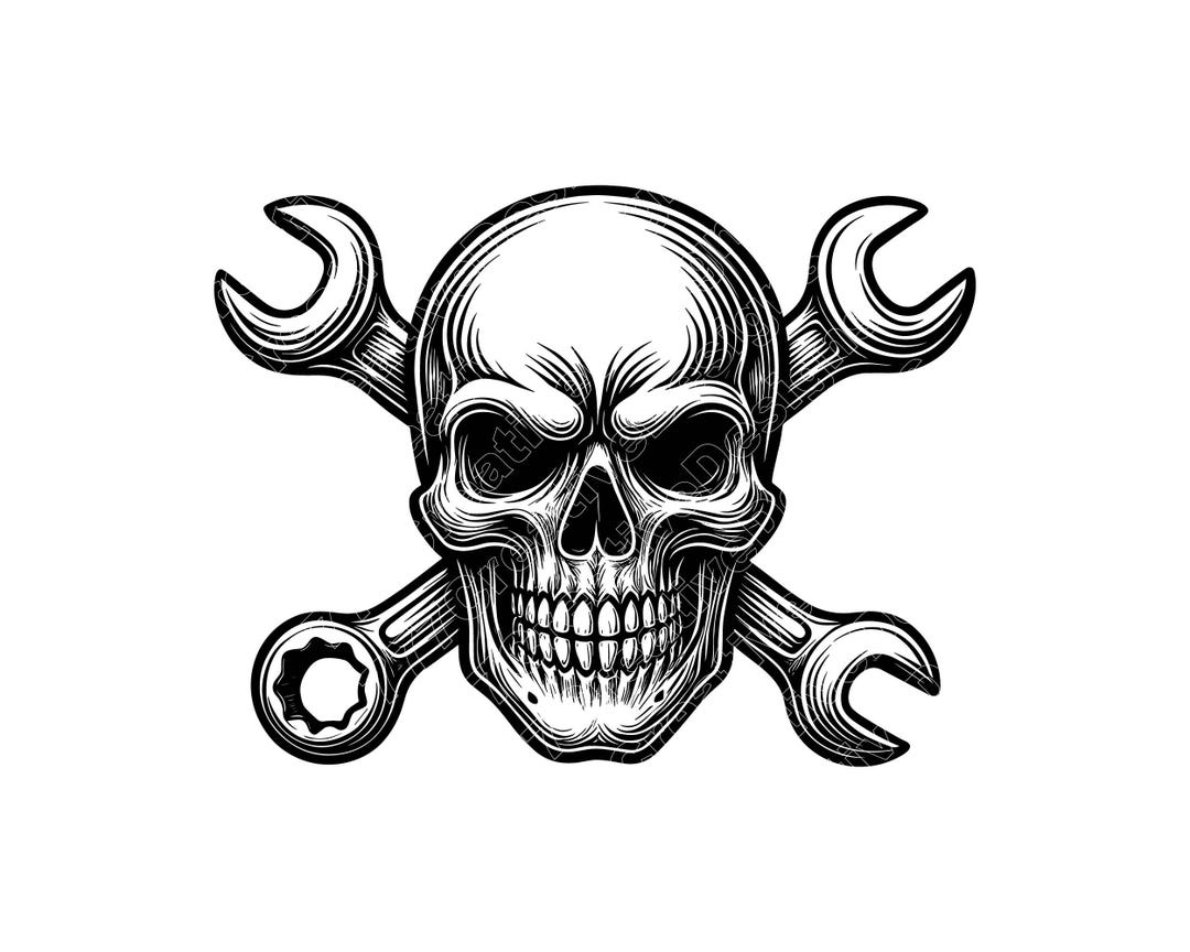 Skull Wrench Garage Vector Illustration, Skull SVG, Skull PNG, JPG, Skull Art, Skull Clipart ...