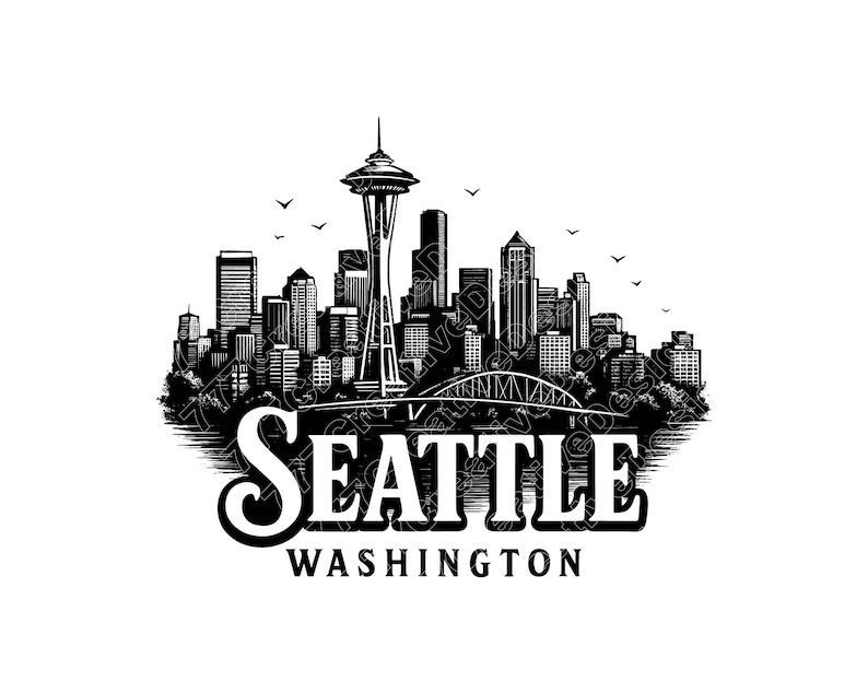 Seattle Washington Skyline Vector Illustration, Seattle SVG, Seattle ...