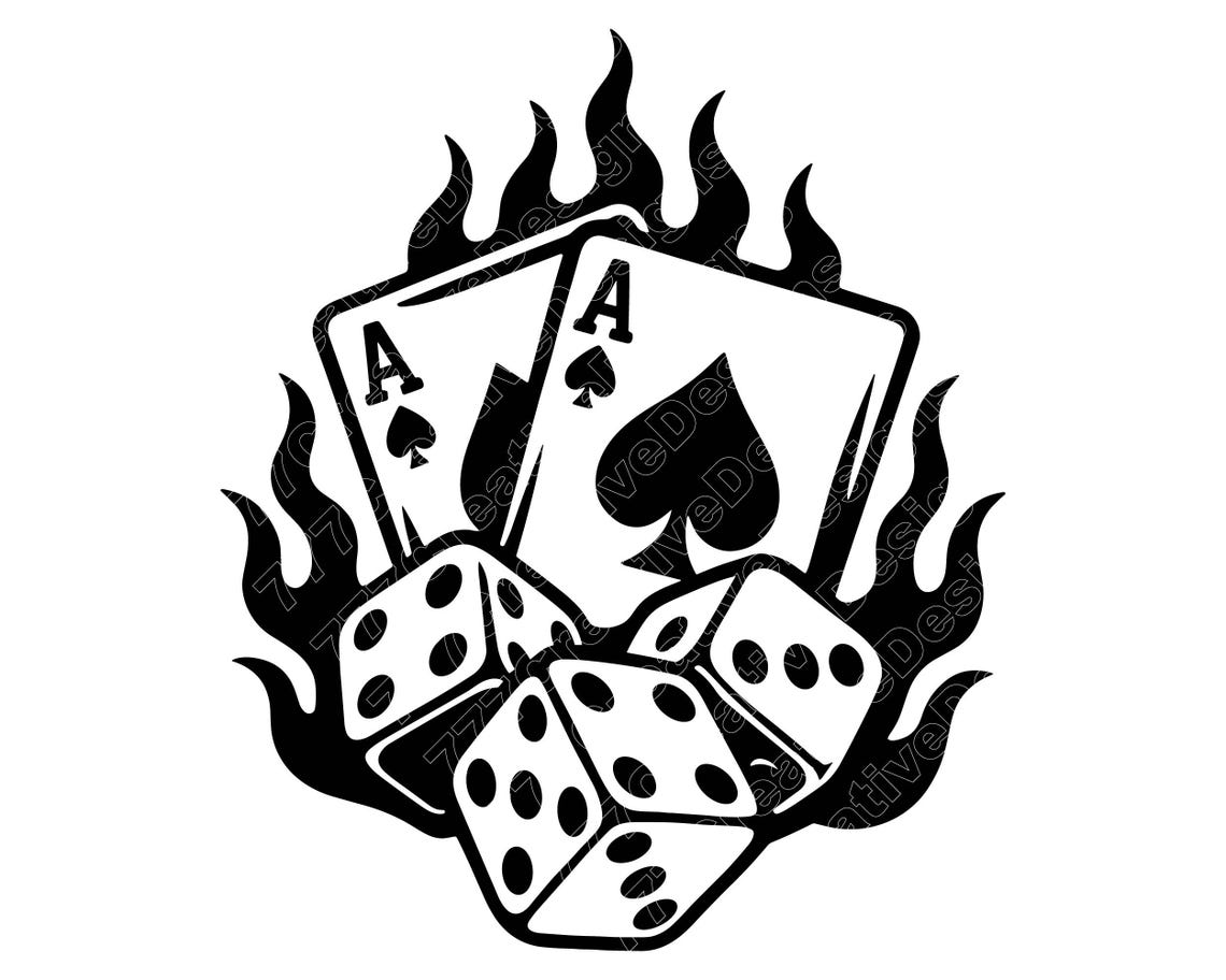 Flaming Dice and Cards Vector Illustration, Dice SVG, Dice PNG, JPG ...
