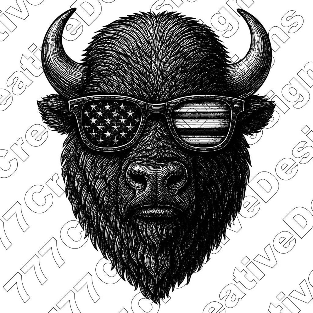 Patriotic Bison Vector Illustration, Bison Svg, Bison Png, Bison Art ...