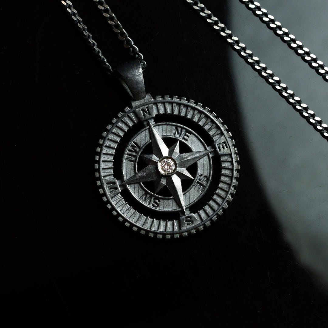 Men's Compass Necklace , Northstar Pendant for Men With Birthstone ...