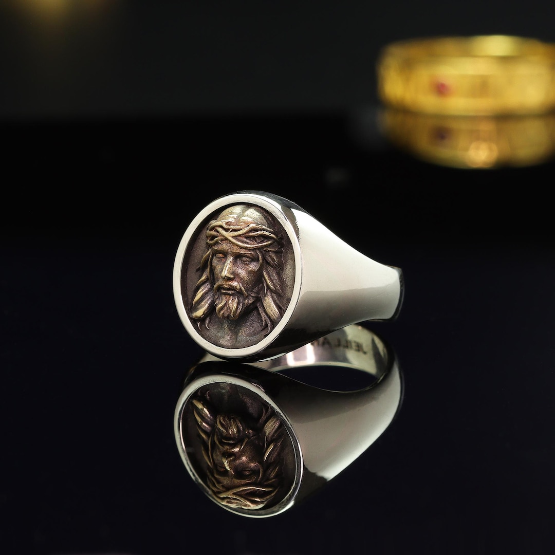 Jesus Christ Ring, Christian Cross Ring, Mens Silver Ring, Christian ...