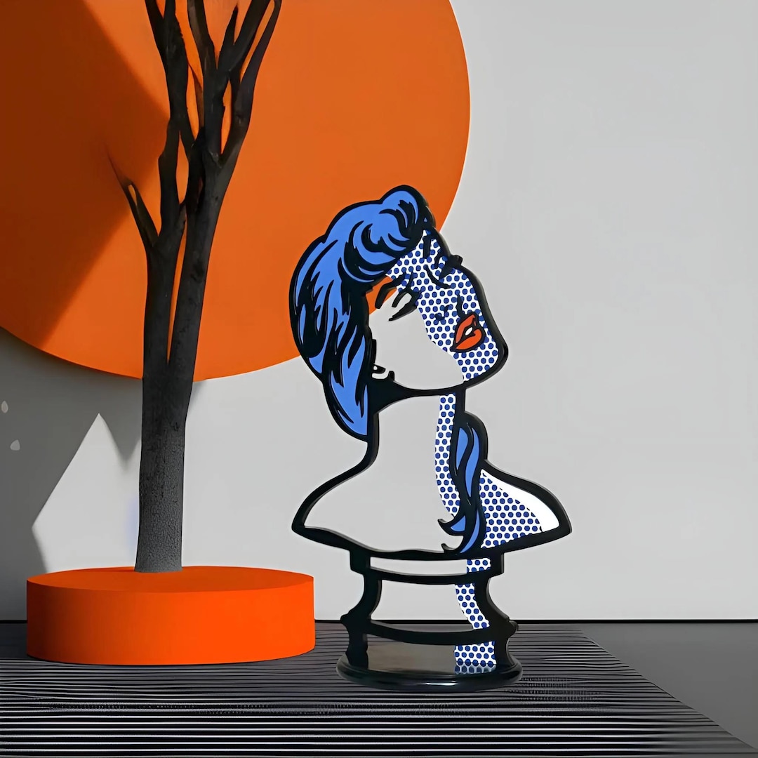 Pop Art Sculpture Bust Modern Comic Style Woman Statue for Desk or ...