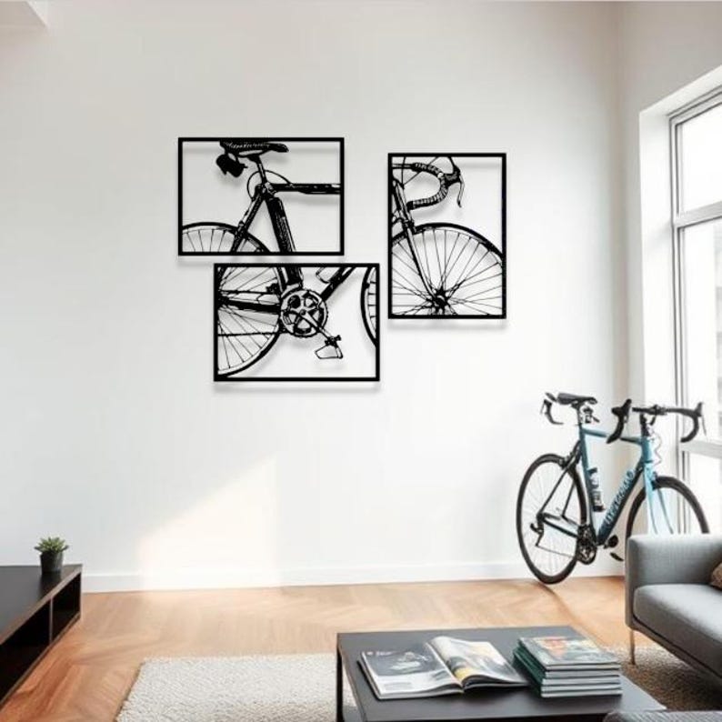 Bicycle Wall Art Modern Cycling Wall Decor Set of 3 Bike Wall Panels ...