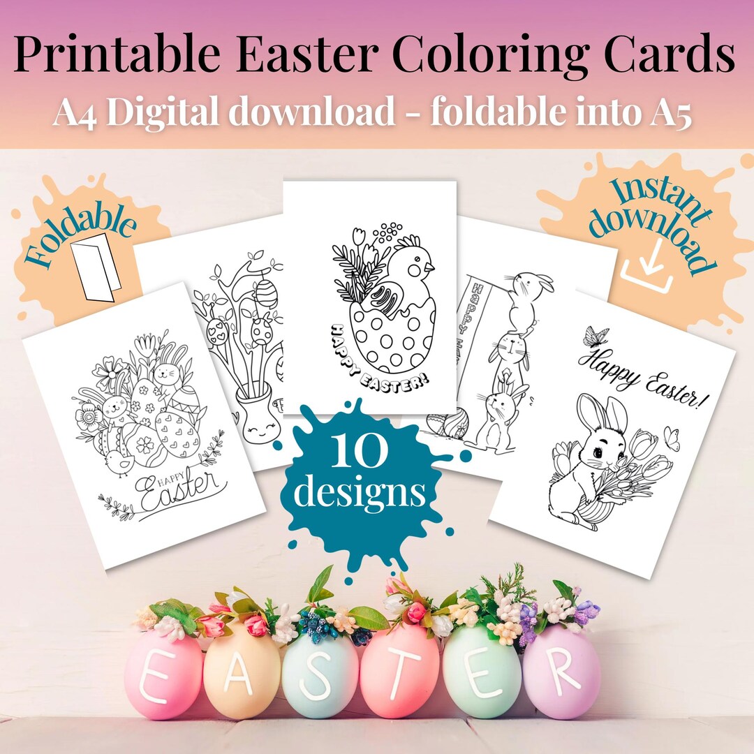Printable Easter Coloring Card, Chicks, Bunnies and Eggs, Fun DIY ...