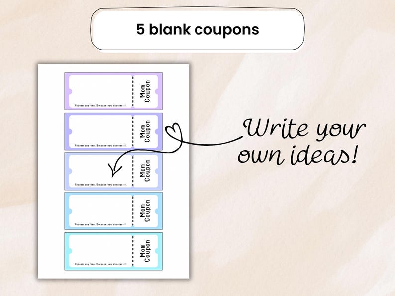 Printable Coupons Set, Birthday Gift for Mom, Colorful Printable ...
