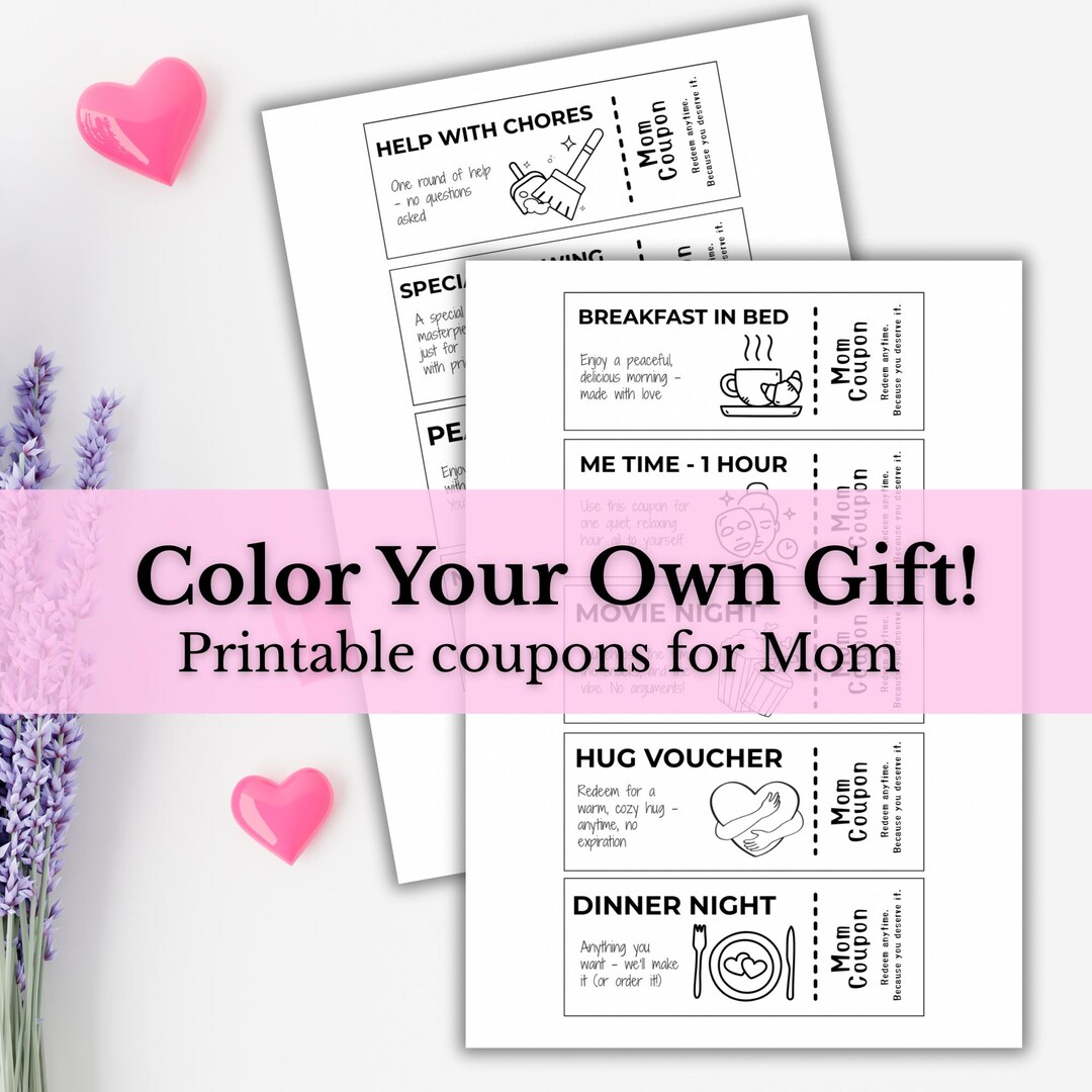 Coloring Printable Mom Coupons, 10 Black and White Mother’s Day ...