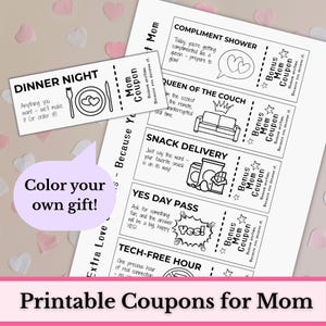 Coloring Printable Mom Coupons – 20 Black & White Vouchers for Mother’s ...