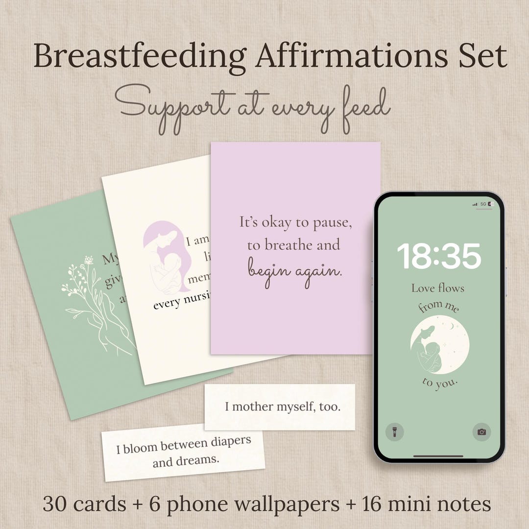 Breastfeeding Affirmation Set: 30 Printable Cards, A4 Sheet Mini Notes ...