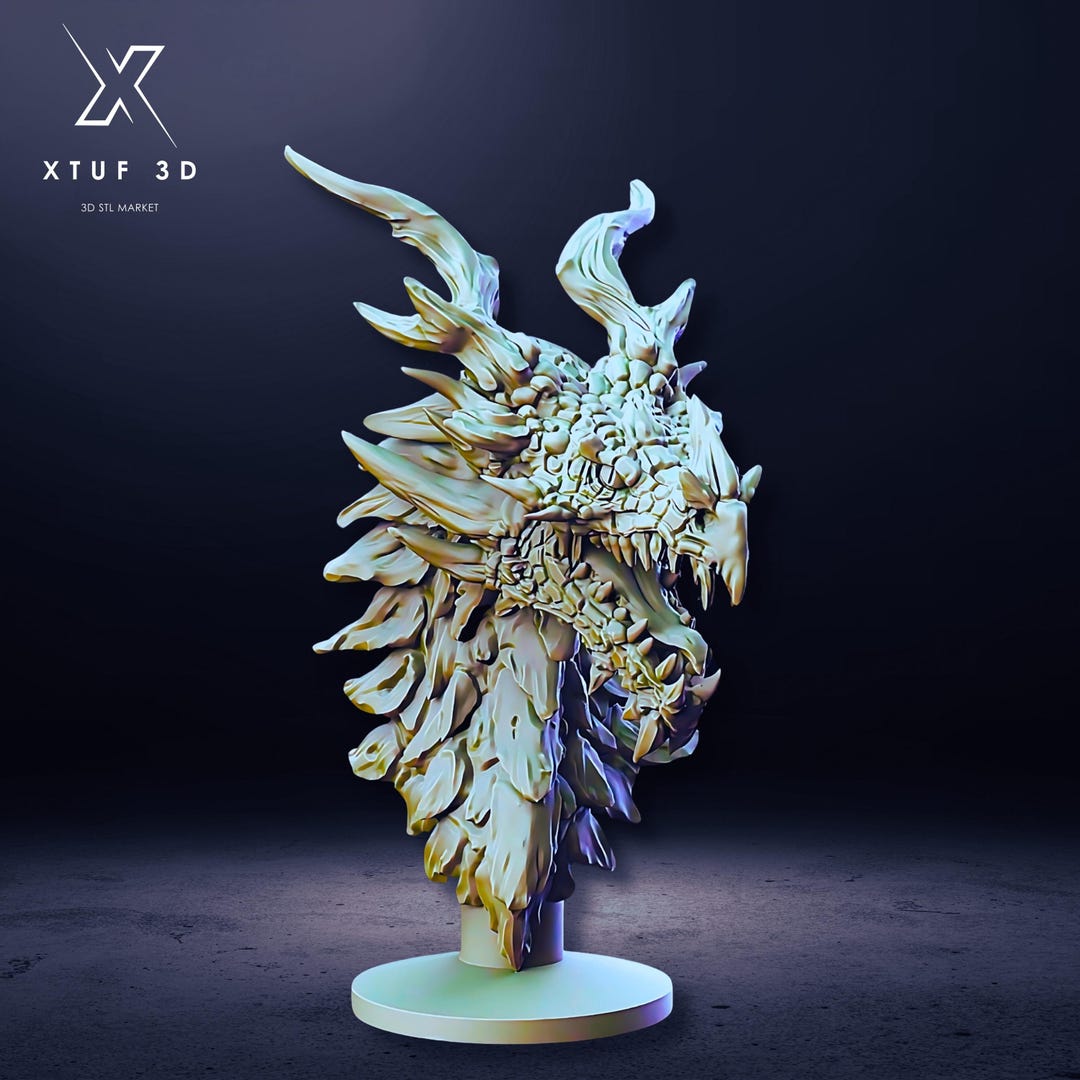 Dragon Head Bust, Dragon Stl 3D Model Design, Dragon Head Statue Stl ...