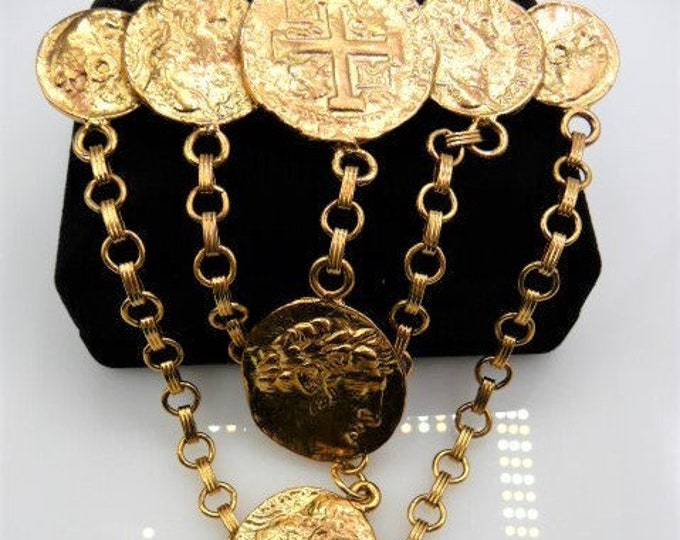 Carole Duplaise Faux Colonial Spanish Gold Coin Brooch Pin, American ...