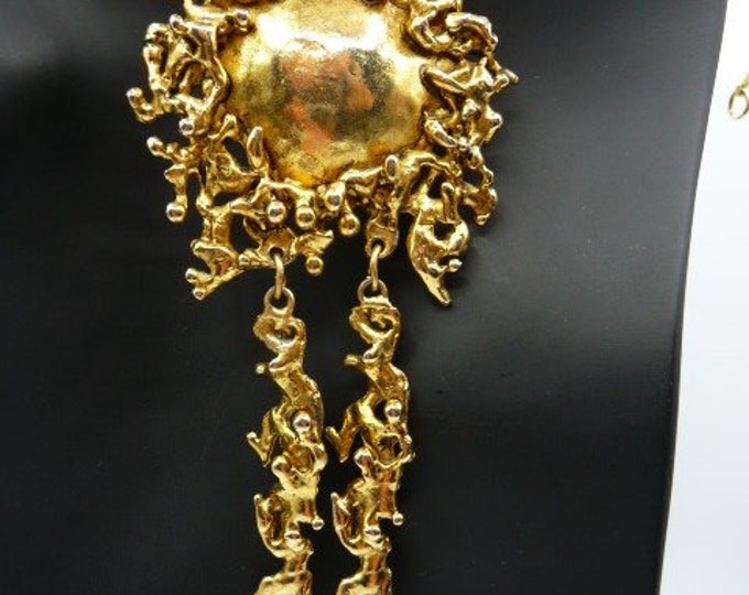 Hobe' Gold Tone Brutalist Pendant Necklace, Climbing Human Chain Design ...