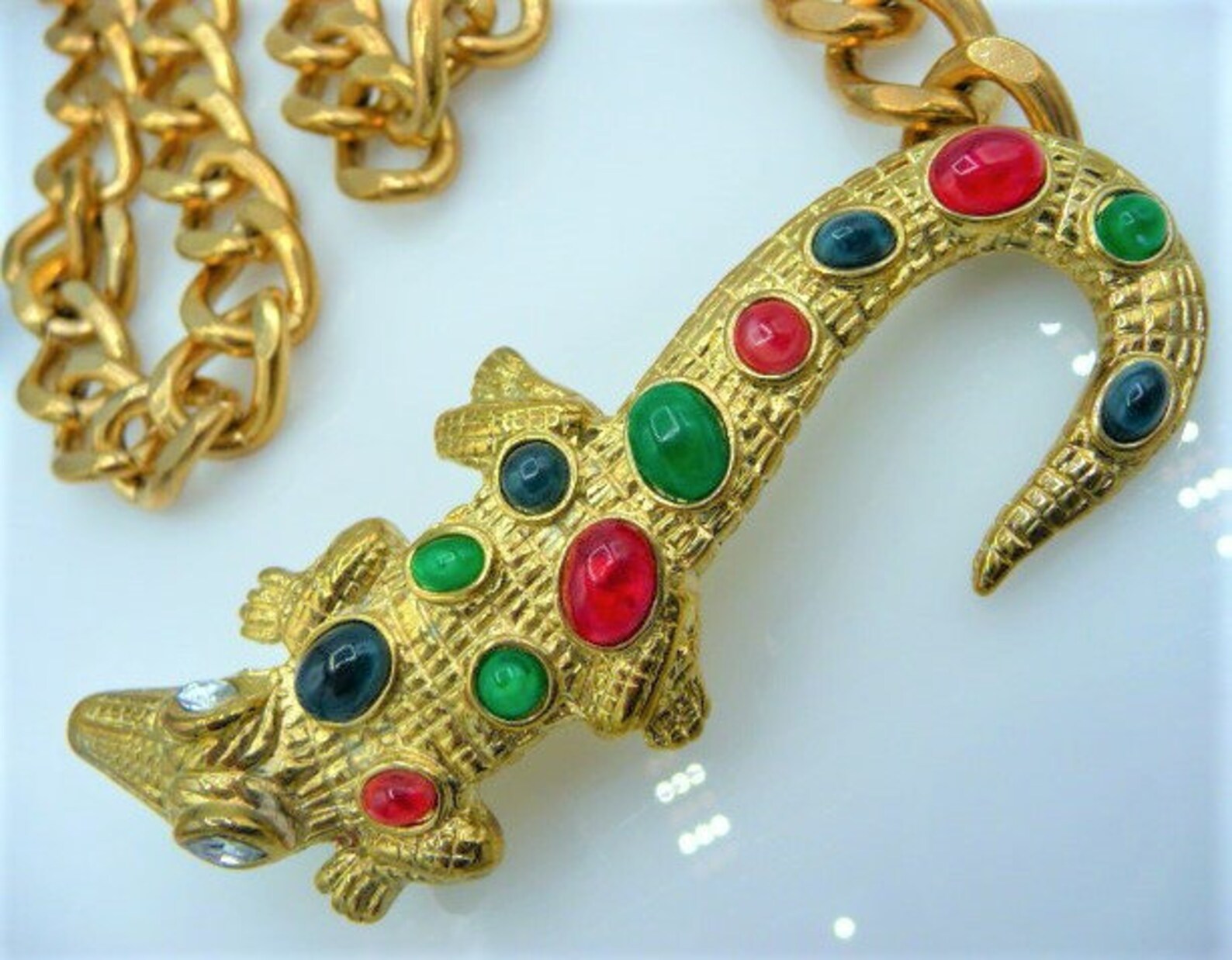 Kenneth Jay Lane Alligator Crocodile Chain Belt, Vintage K.J.L., Gold ...