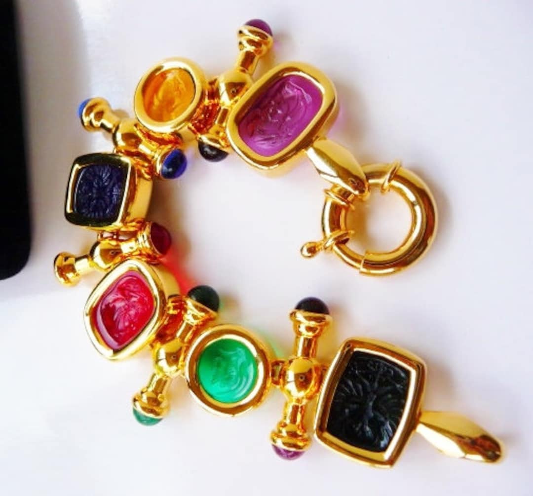 Joan Rivers Intaglio Glass Bracelet, Multi Color Rainbow, Weighty Gold ...