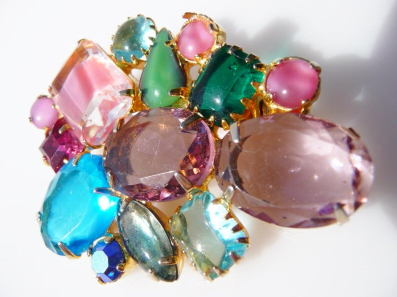 Chunky Pastel Fruit Salad Brooch Pin, Unfoiled, Open Back Multiple Cut ...