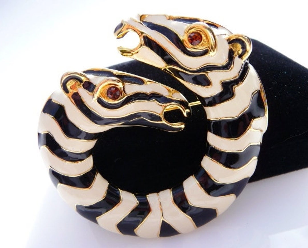 Kenneth Jay Lane KJL Double Headed Zebra Circle Brooch Pin, 1998 ...