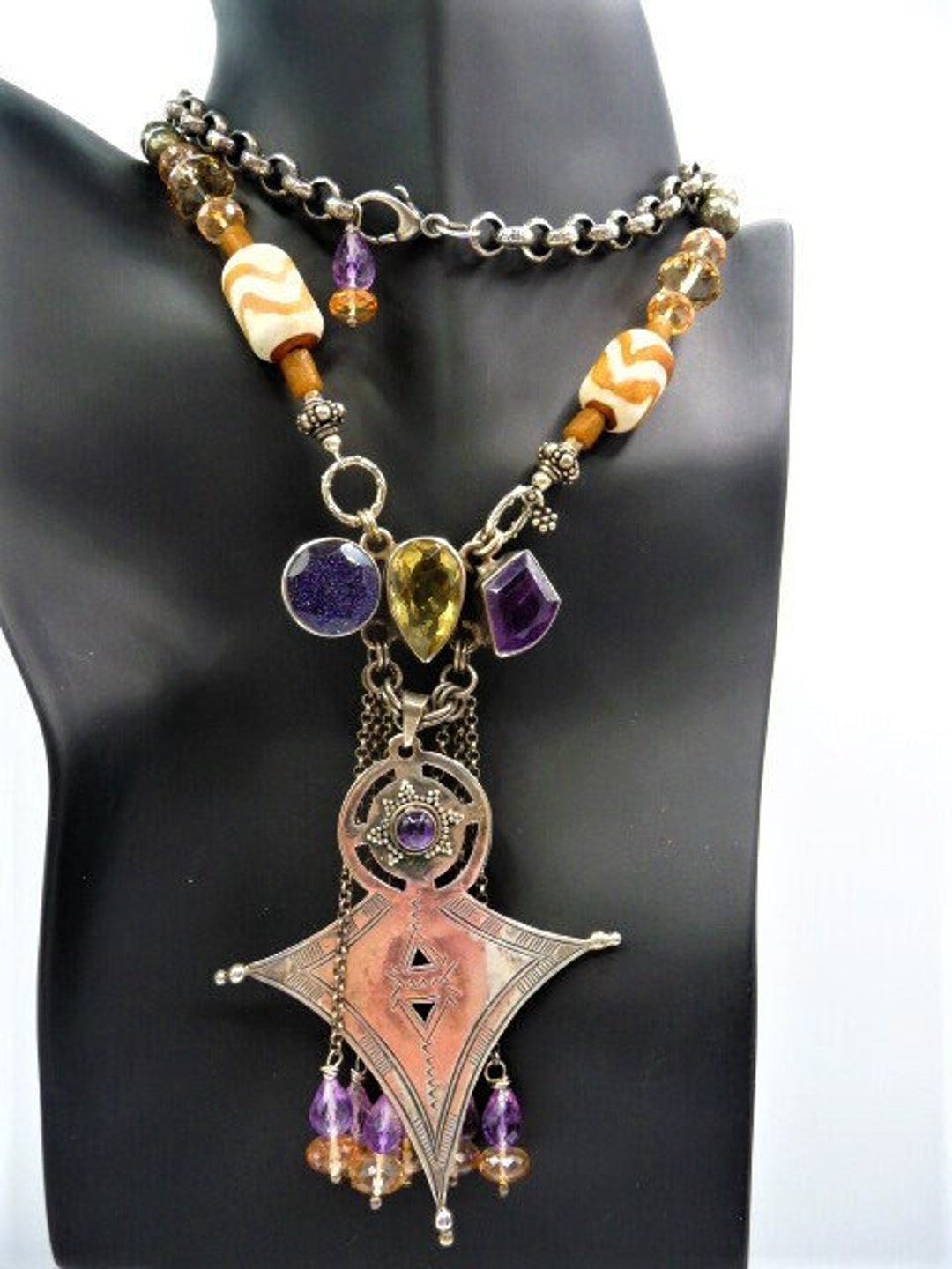 Original Artisan Talisman Sterling Gems Tribal Necklace, Unsigned ...