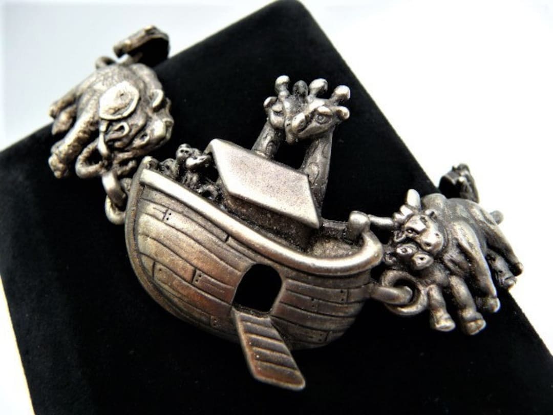 AJC Noah's Ark Antiqued Pewter Animal Bracelet, Genesis Biblical Flood ...