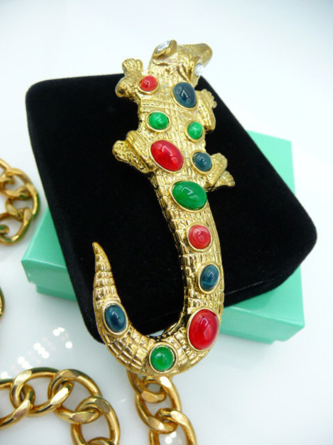 Kenneth Jay Lane Alligator Crocodile Chain Belt, Vintage K.J.L., Gold ...