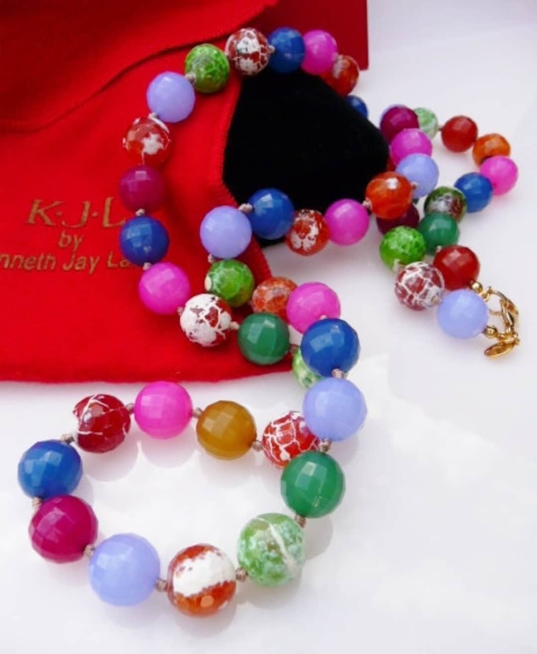 Kenneth Jay Lane Faux Semi Precious Stone Glass Bead Necklace, Faux ...