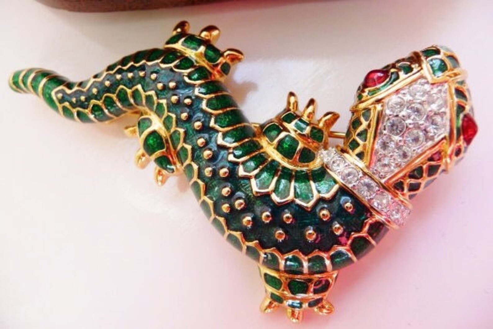 Kenneth Jay Lane Enameled Jeweled Gecko Lizard Pin Brooch, KJL Vintage ...