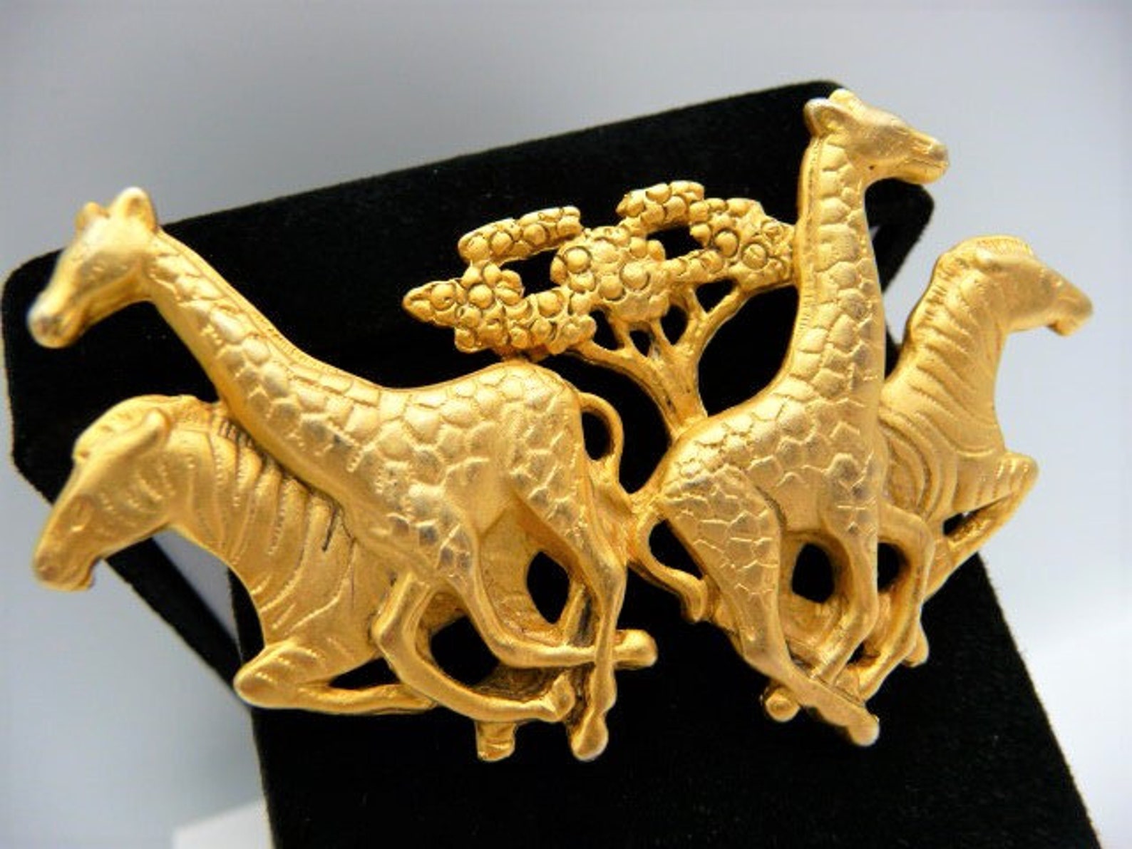 AJC Running Giraffes Zebras Brooch Pin, Matte Gold Tone, Signed Vintage ...