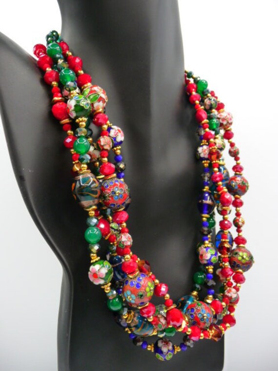 Jose Maria Barrera 4 strand cloisonne bead choker nec… - Gem
