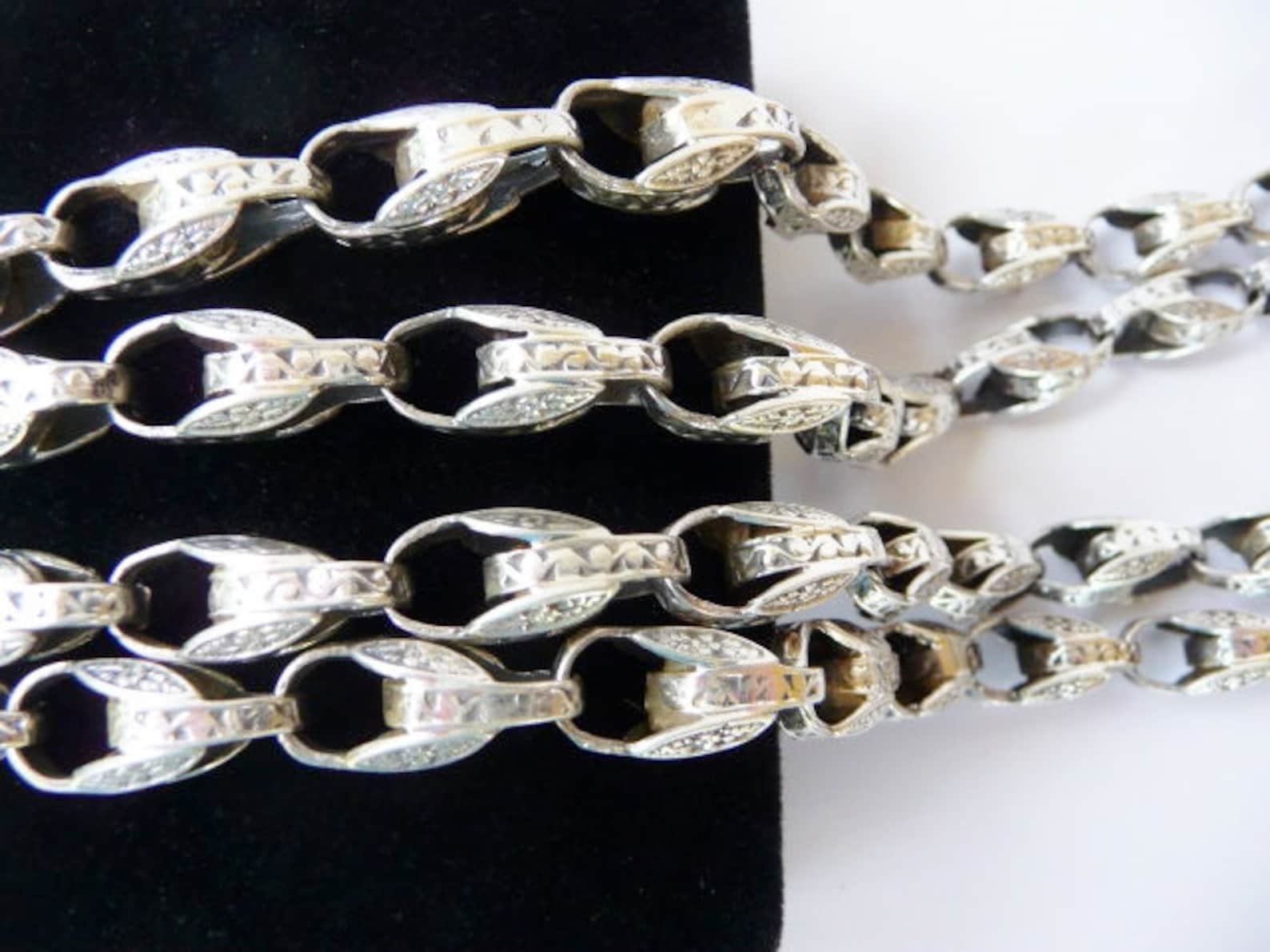 Victorian Style Sterling Silver Chain, Floral Embossed, New Old Stock ...