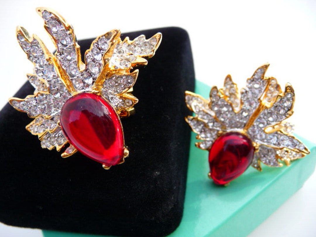 Kenneth Jay Lane Jackie-o Faux Ruby Clip Earrings, Ornate Floral Gold ...