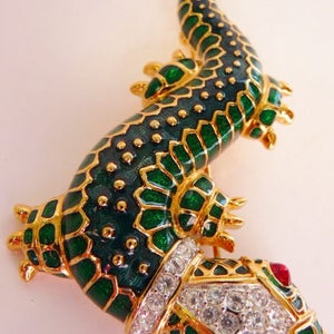 Kenneth Jay Lane Enameled Jeweled Gecko Lizard Pin Brooch, KJL Vintage ...