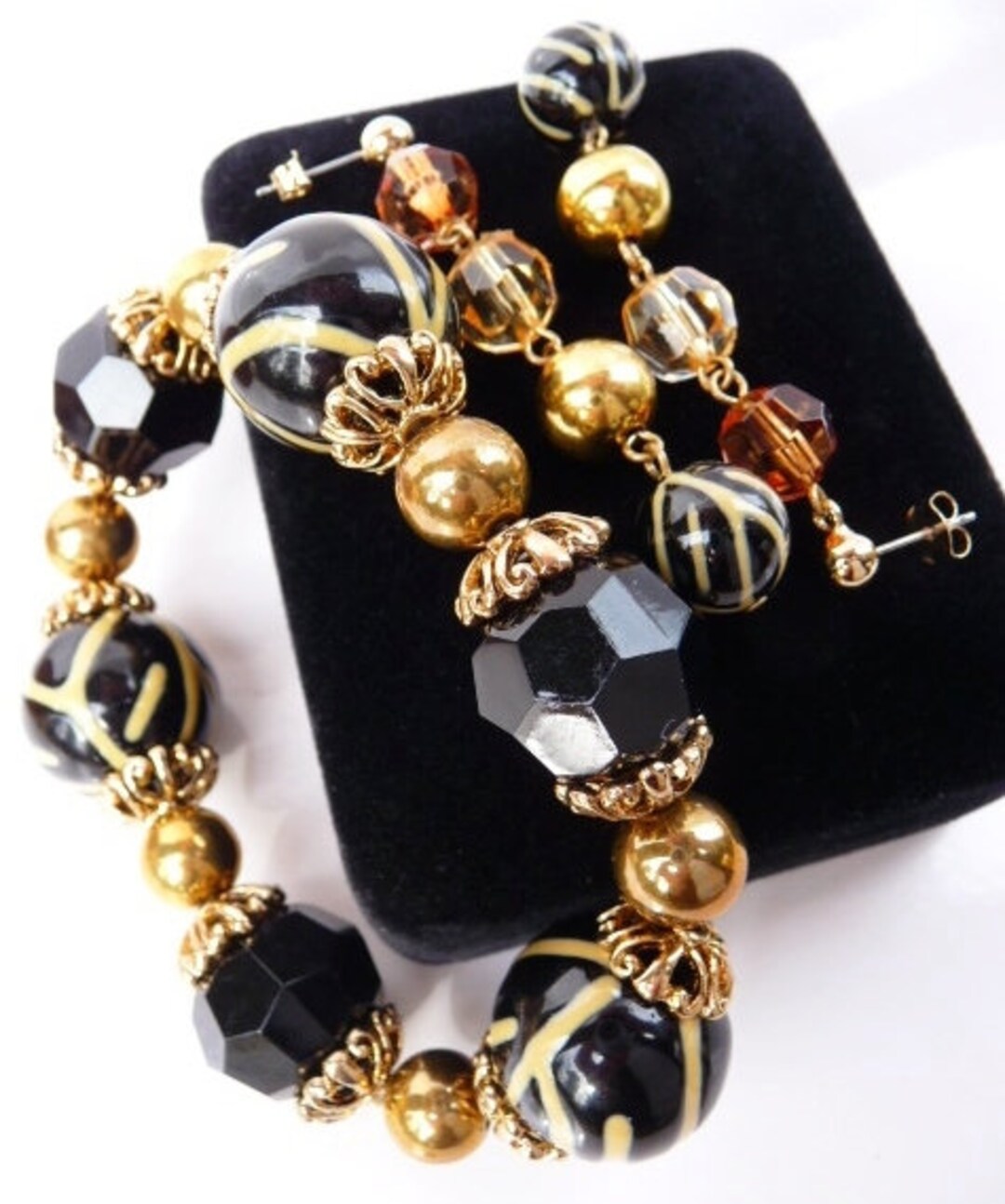 Susan Lucci Estate Tribal Stretch Bracelet Pierced Earrings, Stylized ...