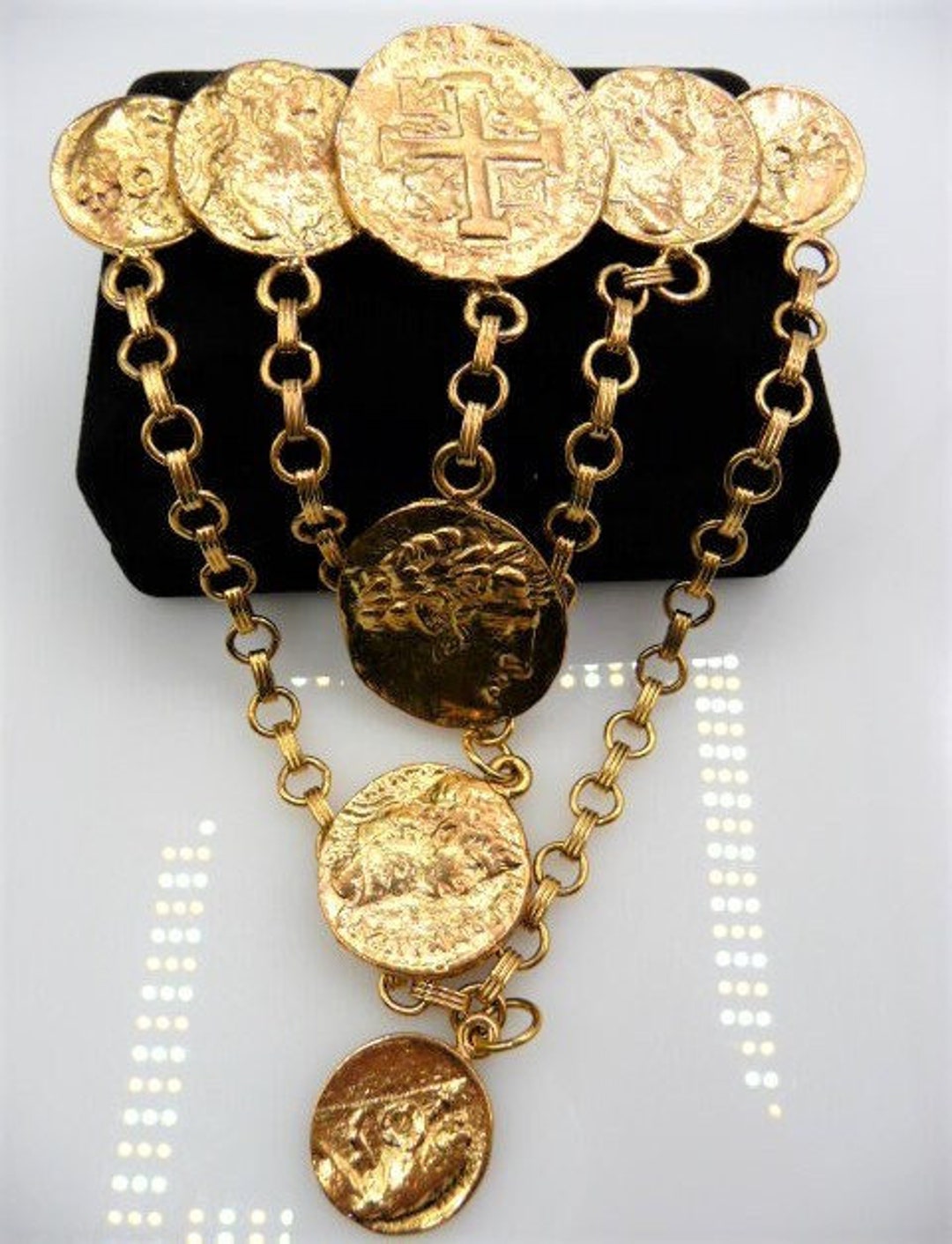 Carole Duplaise Faux Colonial Spanish Gold Coin Brooch Pin, American ...