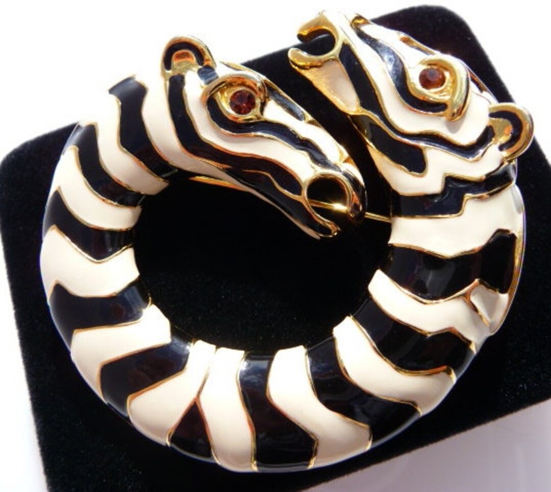 Kenneth Jay Lane KJL Double Headed Zebra Circle Brooch Pin, 1998 ...