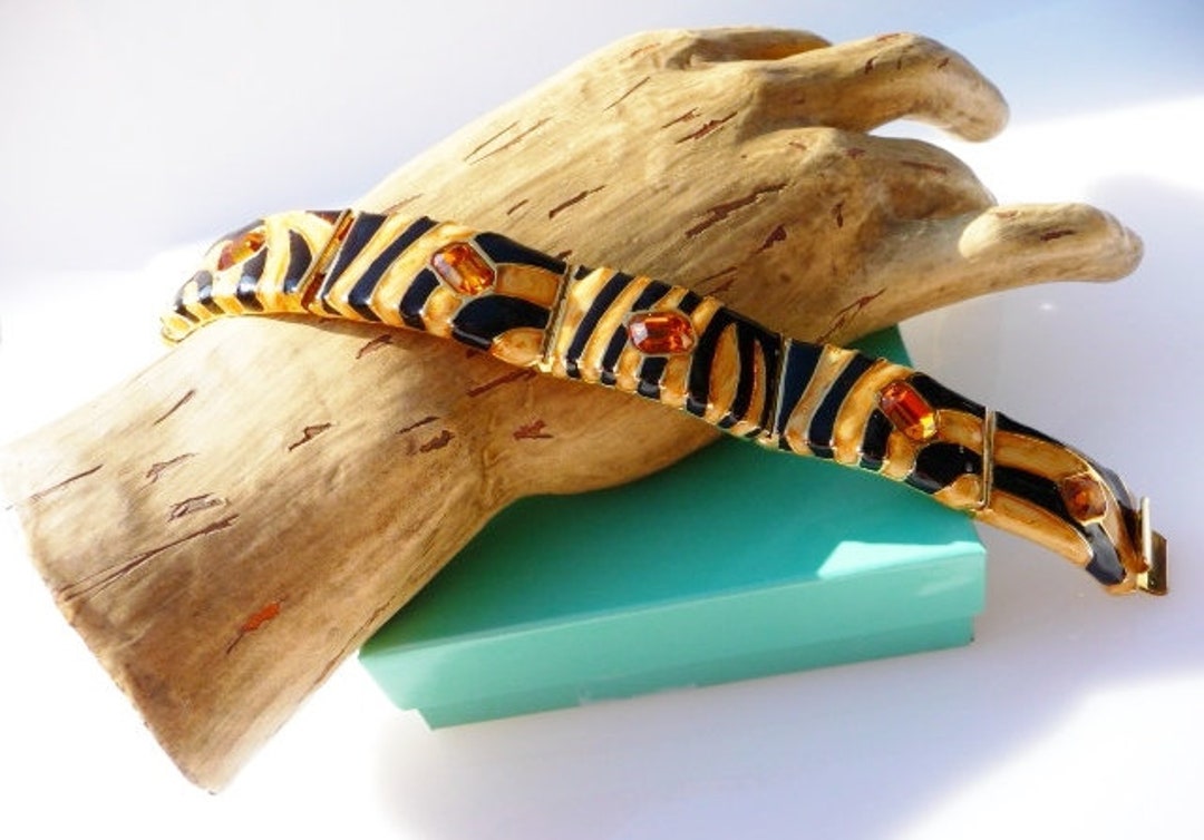 Kenneth Jay Lane Zebra Animal Print Panel Bracelet Cuff, KJL Book Piece ...