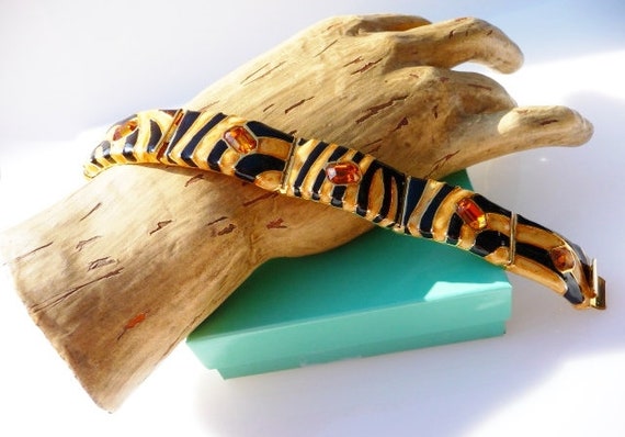 Kenneth Jay Lane zebra animal print panel bracelet cu… - Gem