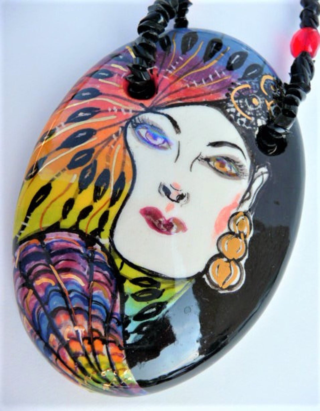 Bernice A Horowitz Hand Painted Ceramic Pendant Necklace, Vintage ...