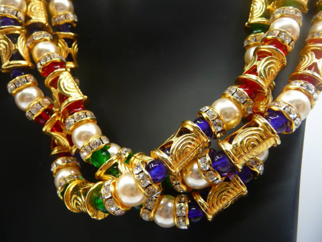 Magnificent Pauly CVM Murano Glass Twisted Bead Rhinestone Necklace ...