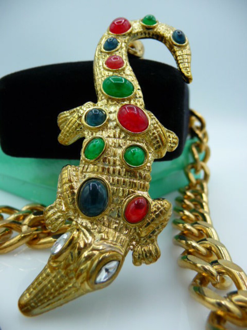 Kenneth Jay Lane Alligator Crocodile Chain Belt, Vintage K.J.L., Gold ...