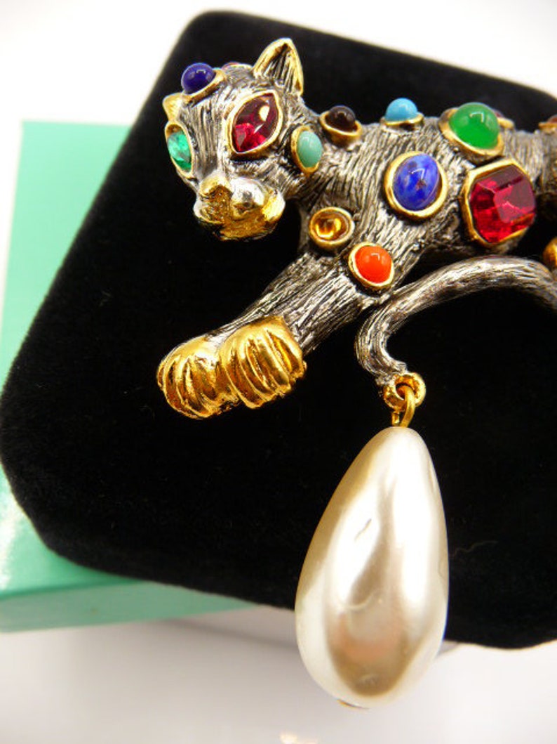 Kenneth Jay Lane Jewel Encrusted Cat Brooch Pin, Panther Cougar Leopard ...