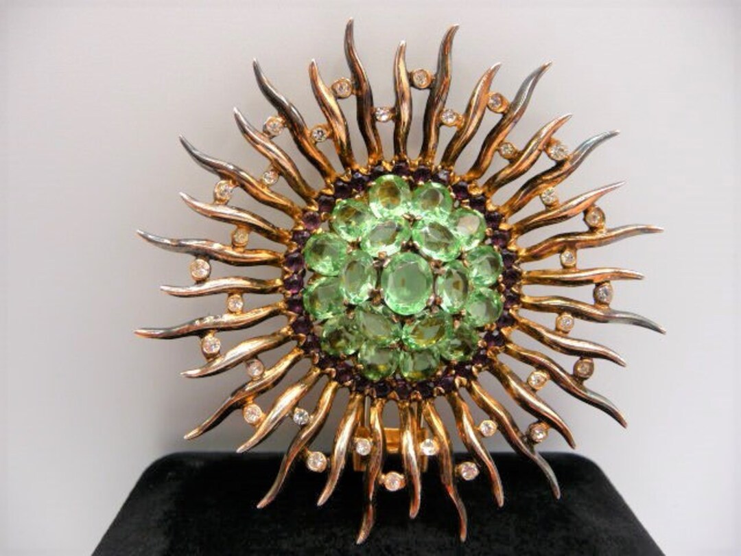 Crown Trifari Atomic Sunburst Gold Vermeil Sterling Silver Brooch Pin ...