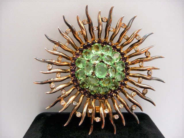 Crown Trifari Atomic Sunburst Gold Vermeil Sterling Silver Brooch Pin ...
